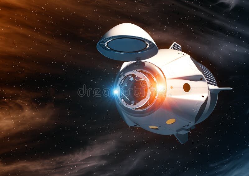 Commercial Spacecraft with Open Docking Hatch in Outer Space Stock ...