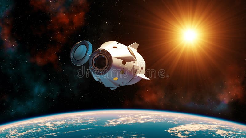 Commercial Spacecraft Opens Docking Hatch in the Rays of Sun Stock ...