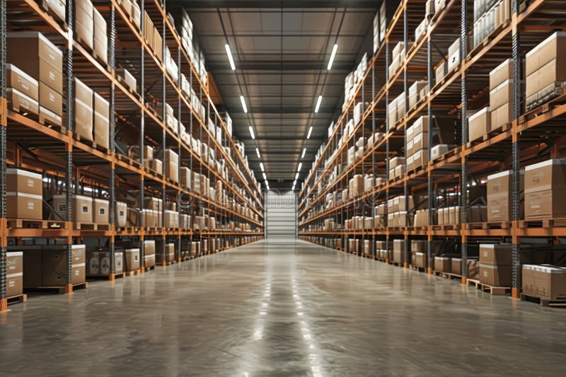 Commercial Warehouse. Huge Distribution Warehouse with High Shelves ...