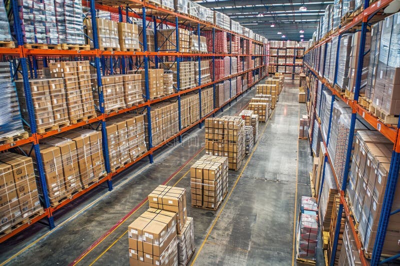 Commercial Warehouse. Huge Distribution Warehouse with High Shelves ...