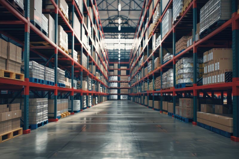 Commercial Warehouse. Huge Distribution Warehouse with High Shelves ...