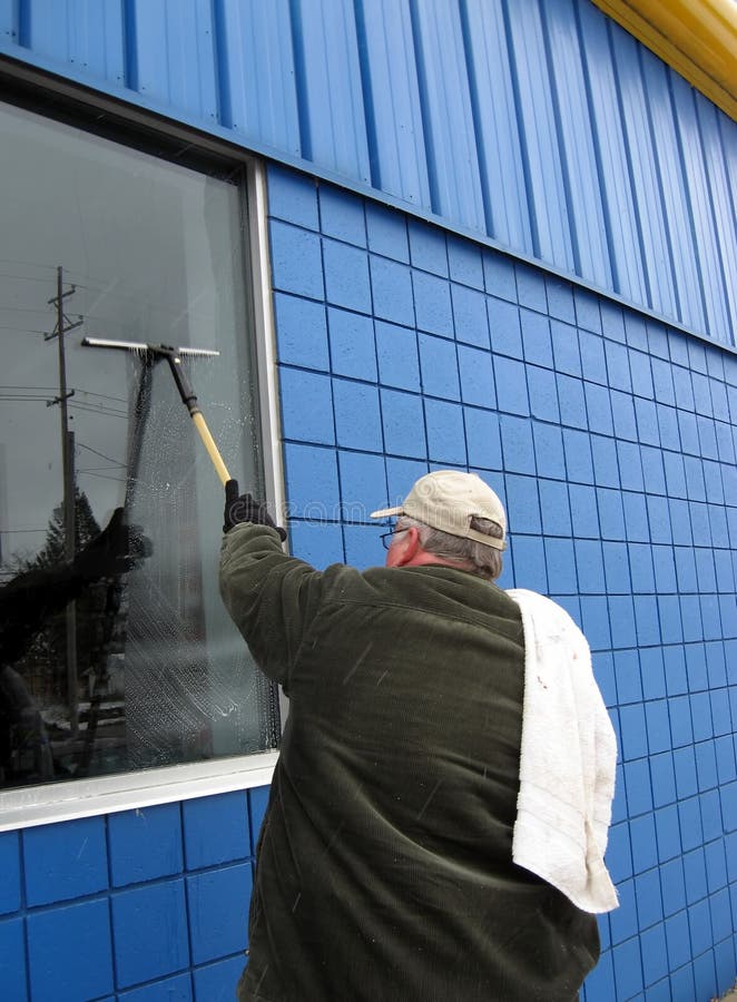 Man Cleaning Windows Glass Pane with Foam Stock Image - Image of foam ...