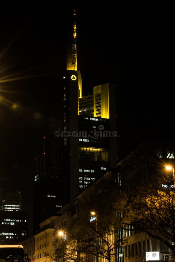 Commerzbank Tower Close Up Architecture Building Night Lights Editorial ...