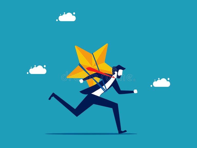 Commitment and Level. Businessman with Stars Running Forward Vector ...