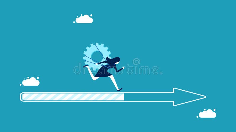 Commitment and Mission To the Goal. Businesswoman with Cogs Running on ...