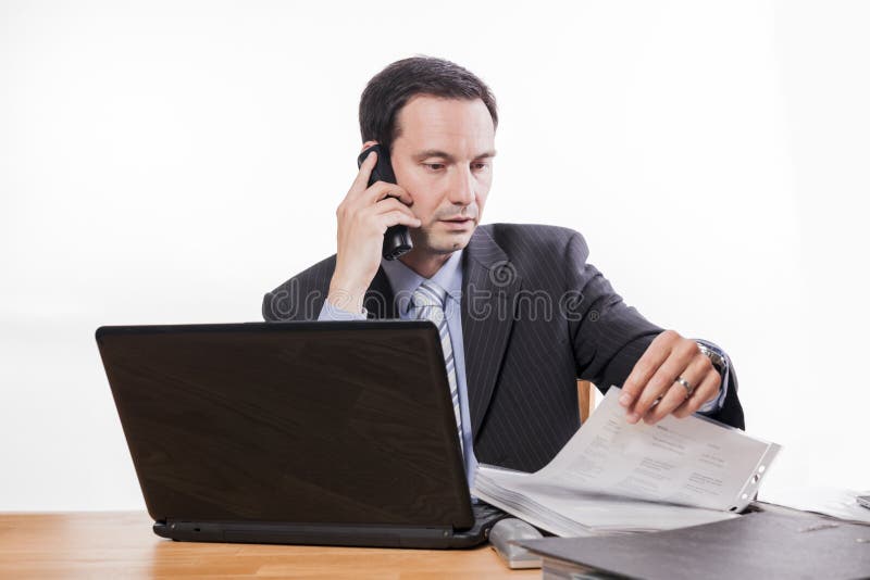 Committed Employee Checking Files at Phone Stock Photo - Image of ...