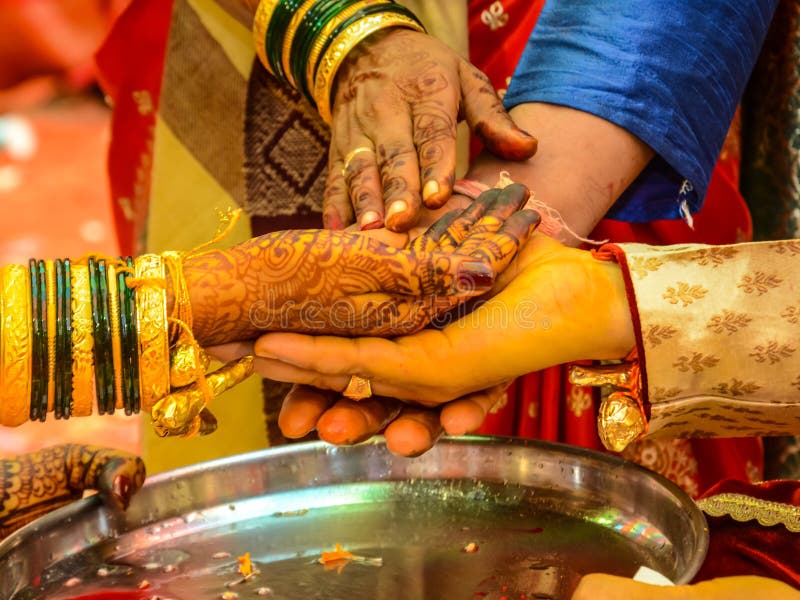 Committed Indians Hold Hands and Perform Wedding Rituals Stock Photo - Image of meal, india ...
