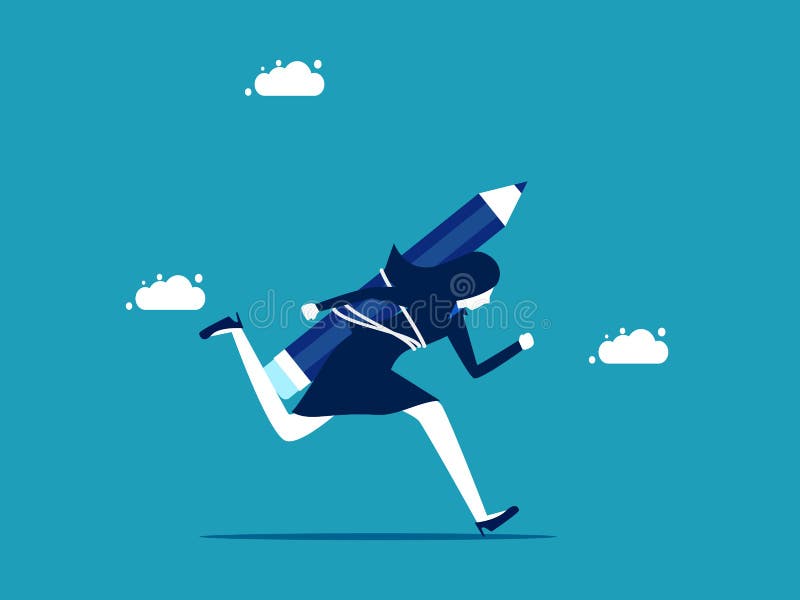 Committed To Business Development. Businesswoman with a Pencil Running ...