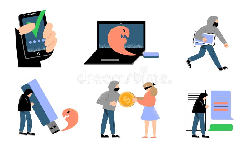 Committing Cyber Crimes in Electronic Technologies Vector Illustration ...