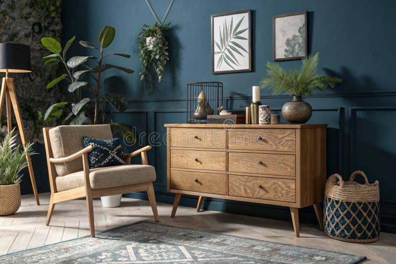 Commode with Chair and Decor in Living Room Stock Illustration ...