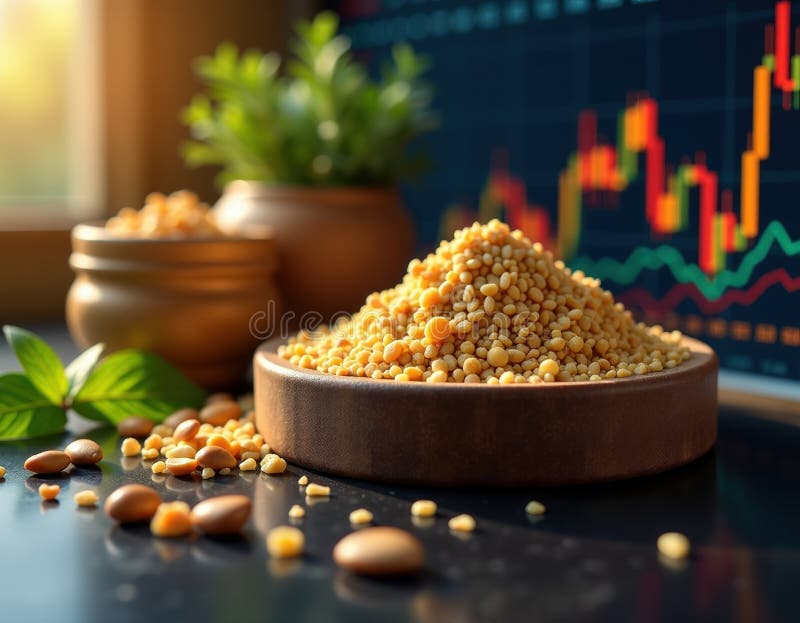Commodity Trading Close-up of Grain with Stock Market Chart in ...