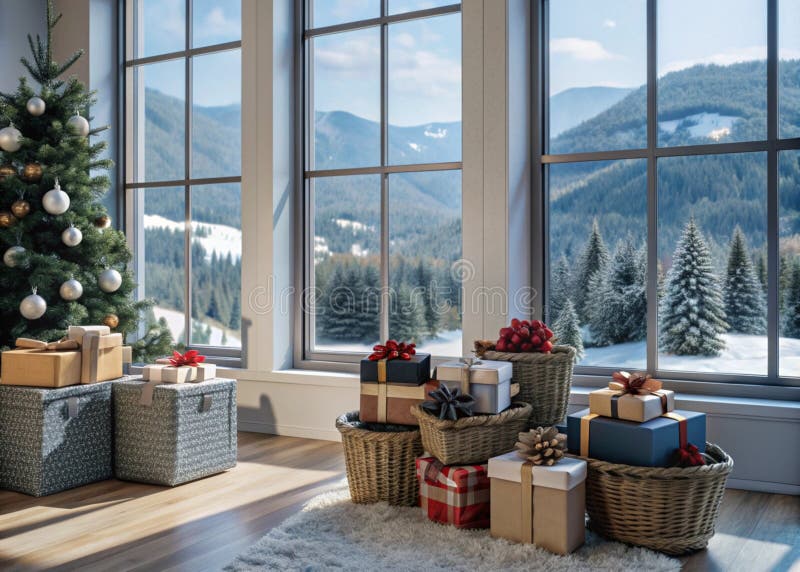 Common Area Filled with Gift Boxes and Holiday Baskets Stock ...