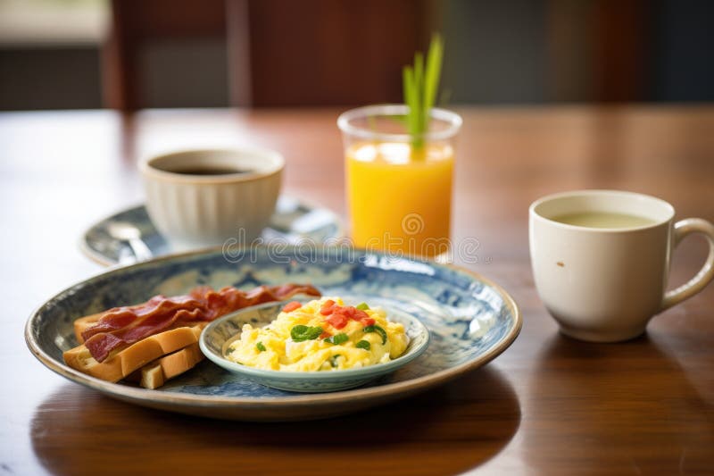 Common Breakfast Set with Eggs, Toast, and Bacon Stock Image - Image of ...