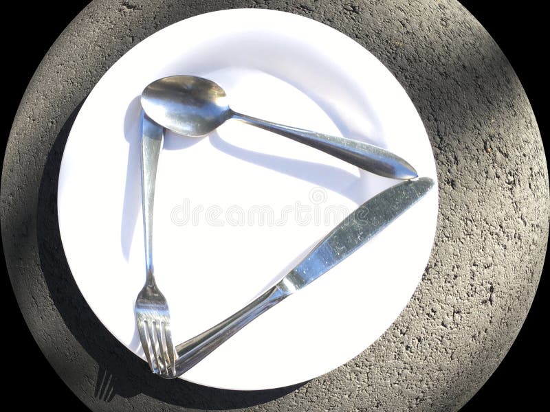 A Common, Brilliant White Dinner Plate with Eating Utensils Knife, Fork ...