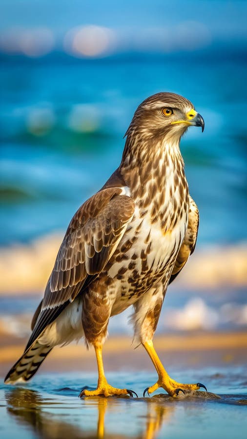 Common Buzzard Bird Walks Sea Stock Illustration - Illustration of ...