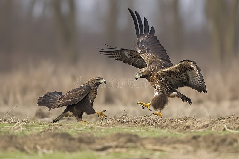 Common Buzzard (Buteo Buteo) in Fight Stock Illustration - Illustration ...