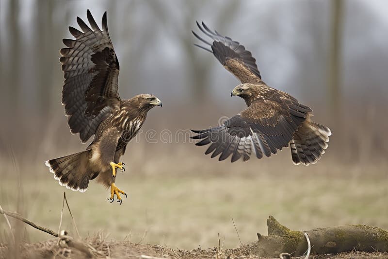 Common Buzzard (Buteo Buteo) in Fight Stock Illustration - Illustration ...