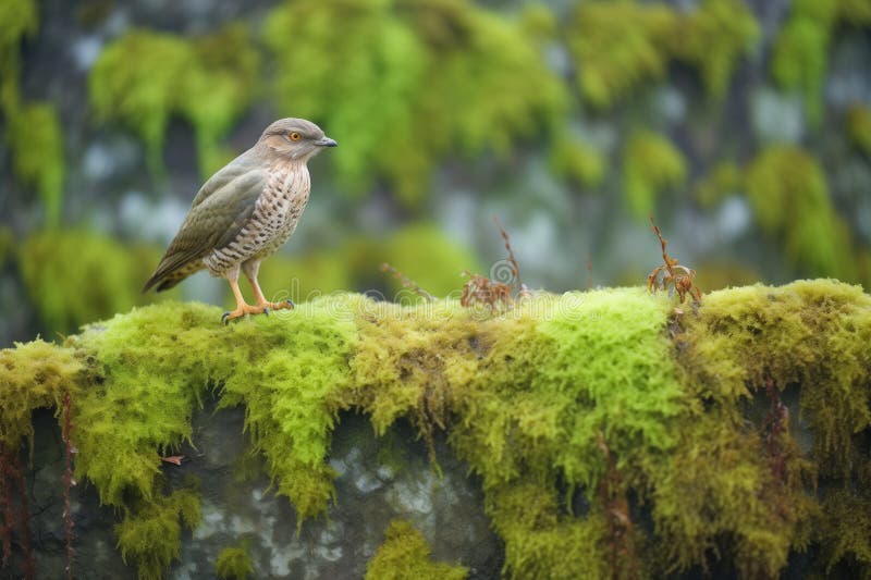 Common Buzzard on a Stone Wall, Mossy Texture Stock Illustration ...