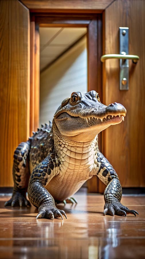 Common Caiman Alligator Goes Room Stock Illustration - Illustration of ...