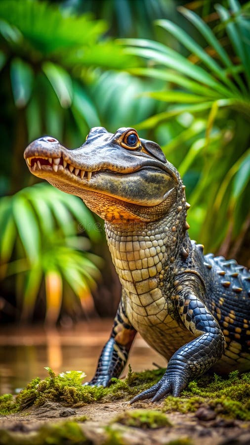 Common Caiman Alligator Stands Jungle Stock Illustration - Illustration ...