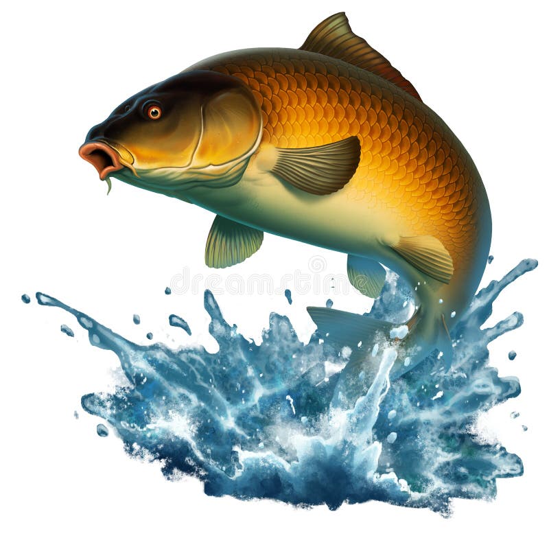 Common Carp Fish Koi Jumping Out of the Water. Stock Illustration ...