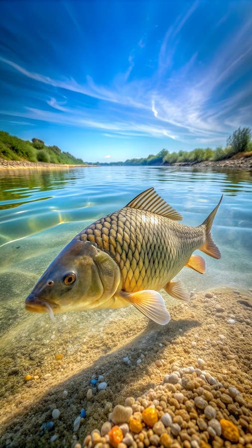 Common Carp Fish Runs Beach Stock Illustration - Illustration of water ...