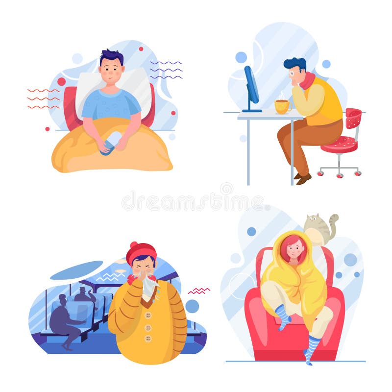 Common Cold Flat Vector Illustrations Set Stock Vector - Illustration ...