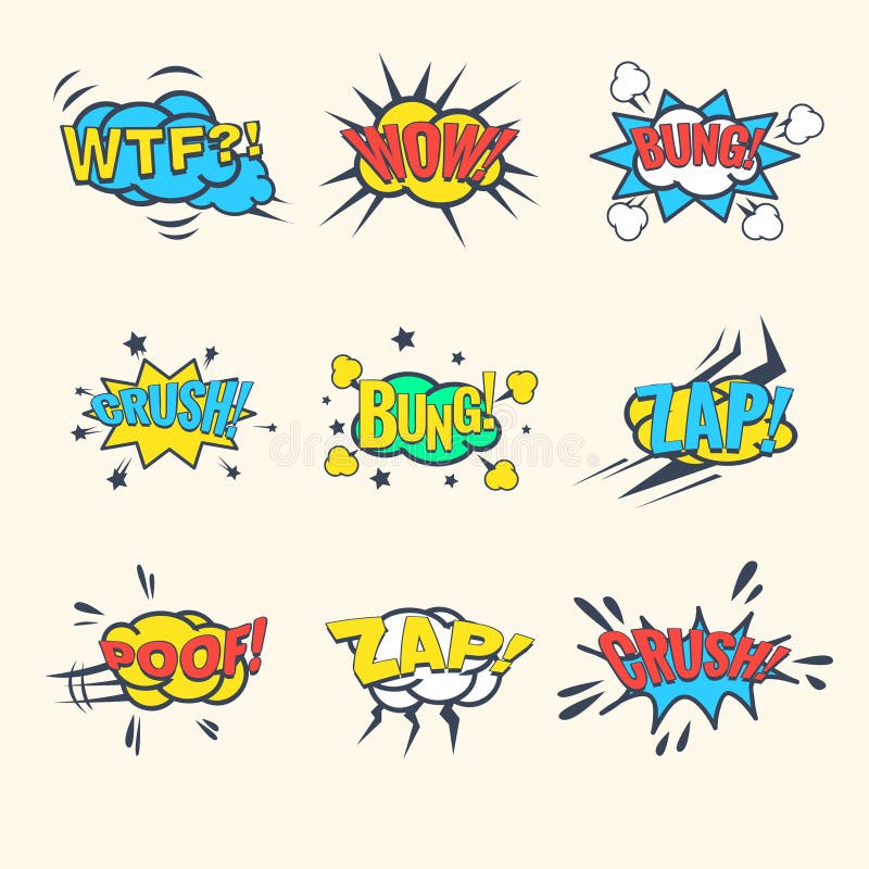 Common Comics Exclamations, Speech Bubble Vector Illustration Set Stock ...