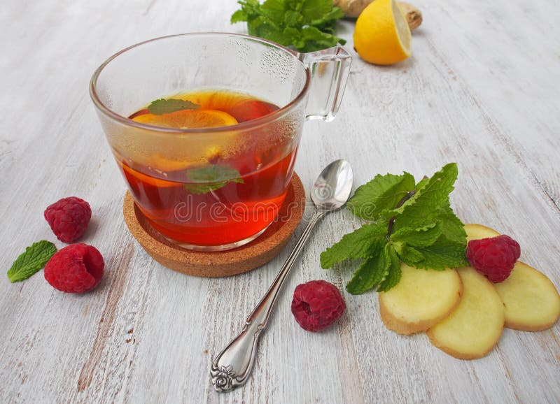Common Cure for Common Cold - Lemon, Mint, Raspberry, Ginger Stock ...