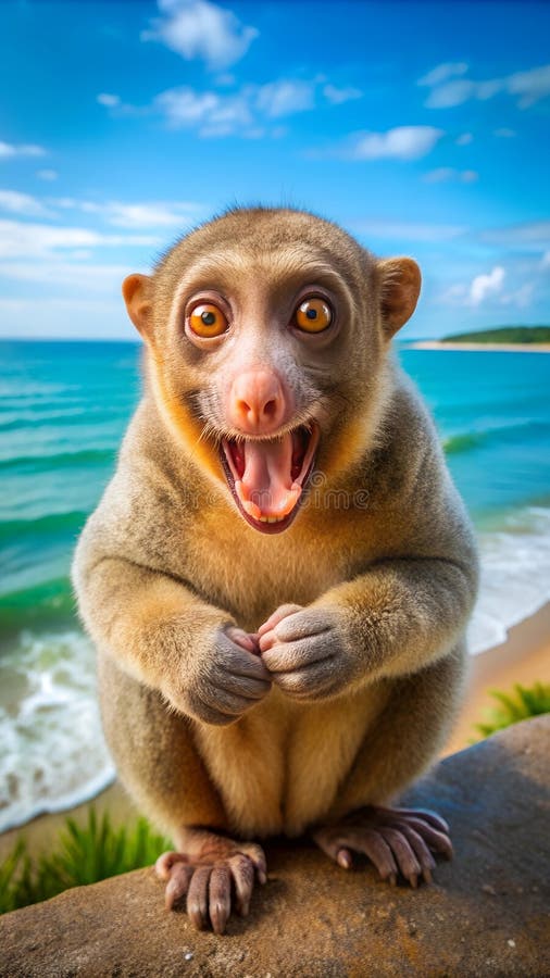 Common Cuscus Monkey Laughs Ocean Stock Illustration - Illustration of ...