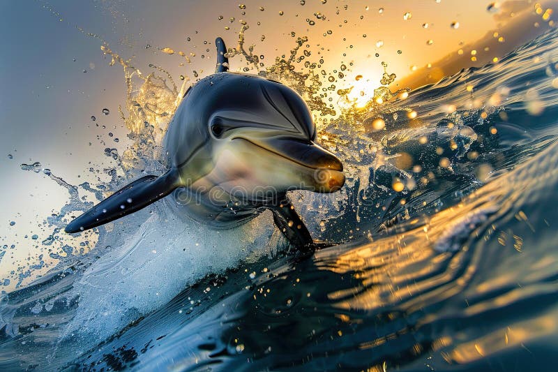 A Common Dolphin Jumping Out of the Water Stock Illustration ...