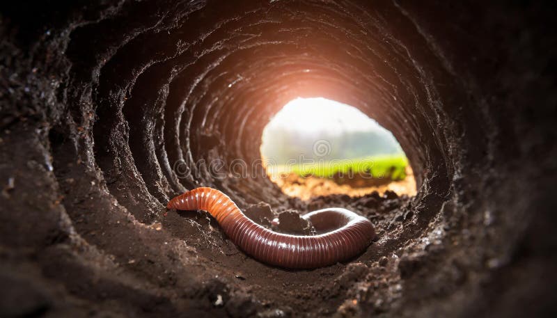 Common Earthworm in Underground Tunnel , Light Coming from Outside ...