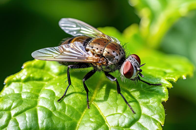Common Fly on a Green Leaf. Stock Illustration - Illustration of ...