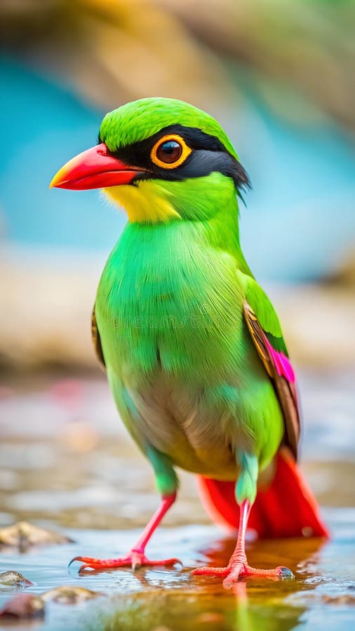 Common Green Magpie Bird Sits Beach Stock Illustration - Illustration ...