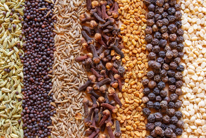 Common Ingredients Used in Indian Cooking. Spices and Seeds Background ...
