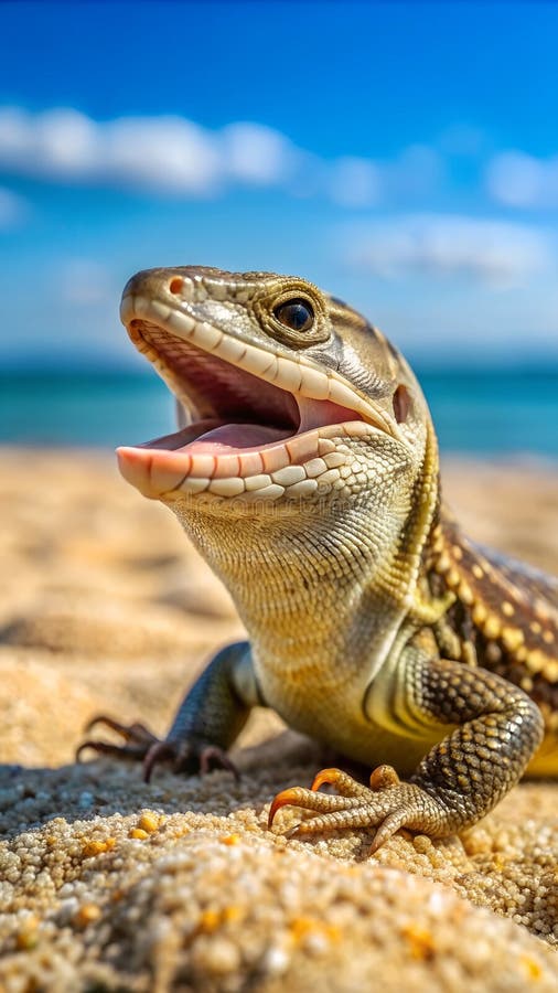 Common Lizard laughs beach stock illustration. Illustration of water - 329051774