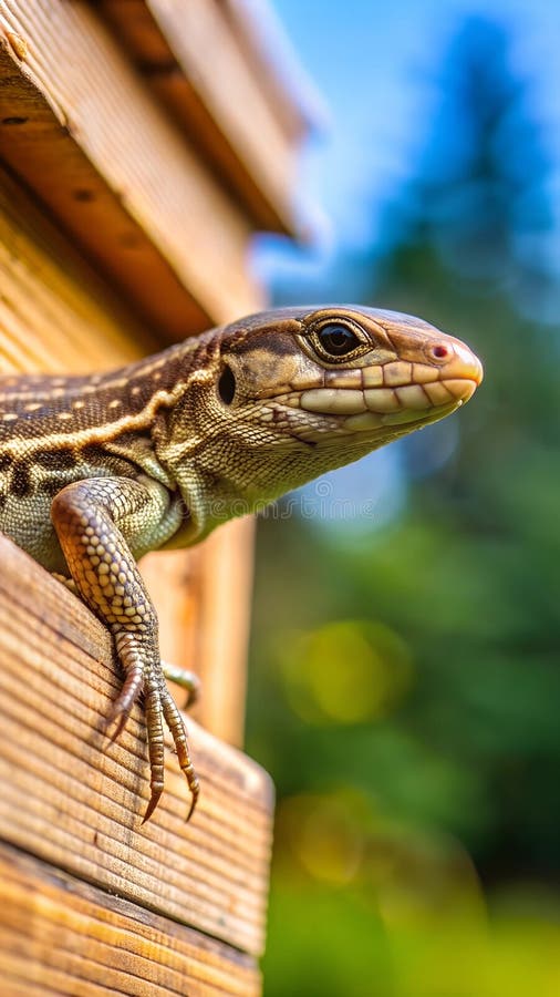 Common Lizard sits house stock illustration. Illustration of lizard ...