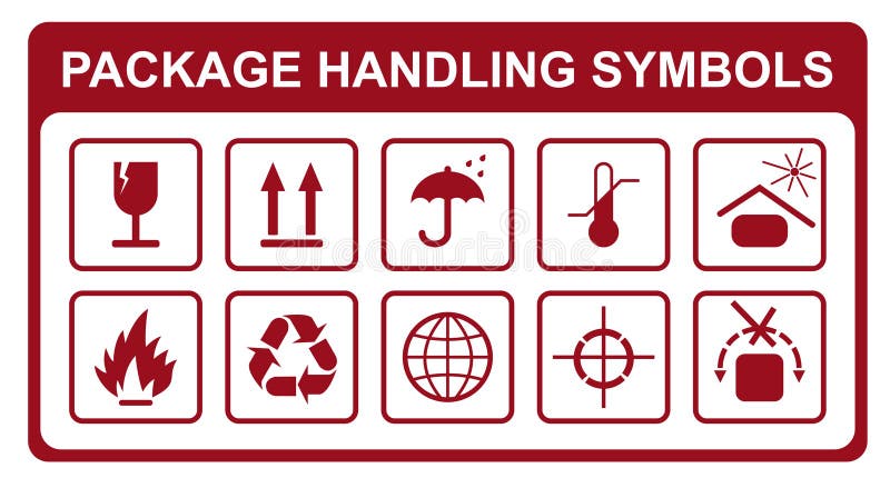 Common Packaging Warning Symbol Set. Red White Flat Style Icons with ...