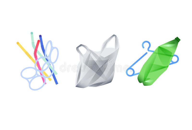 Common Plastic Waste Items, Environment Protection Concept Stock Vector ...