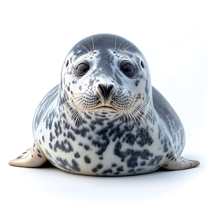 Common Seal Lying, Facing, Phoca Vitulina, 8 Months Old, Isolated on ...