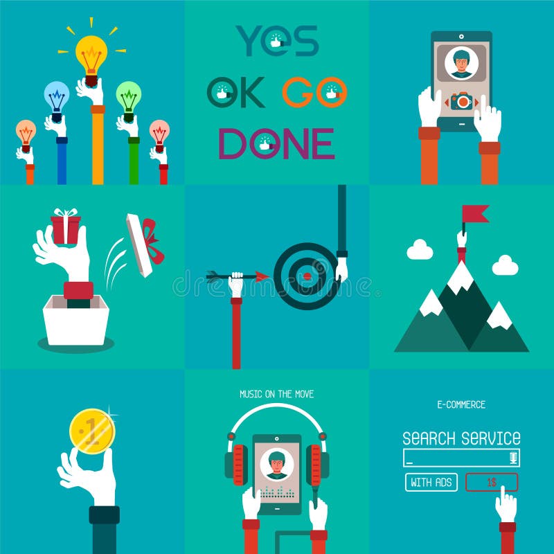 Common Simple Business Concepts Set Stock Vector - Illustration of flat ...