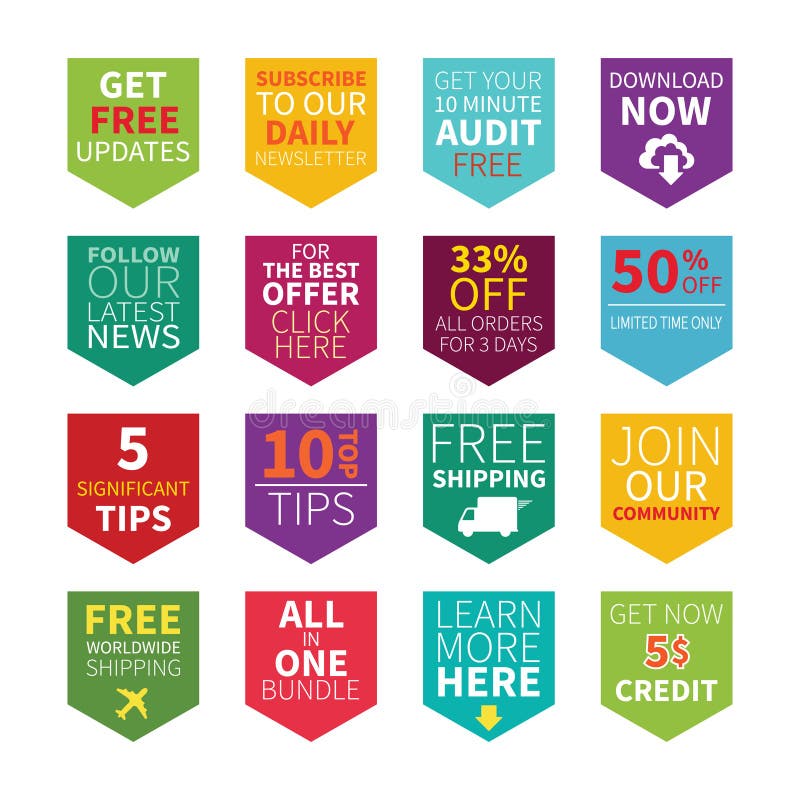 Common Site Ad Vector Bookmarks Set in Flat Style Stock Vector ...