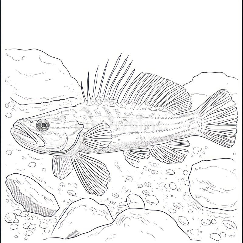 Common Snakehead Fish Drawing Coloring Book Page Stock Illustration ...