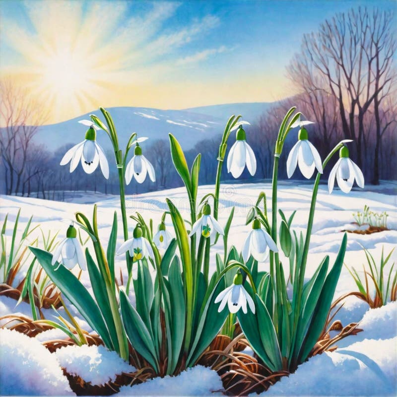 Common Snowdrops (Galanthus Nivalis). Generative AI Stock Illustration ...