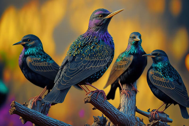 Common Starling Bird that Go Out Foraging in Groups Stock Illustration ...