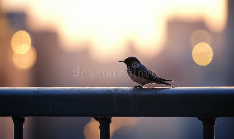 A Common Swift Resting on the Edge of a Balcony Railing, Soft Evening ...