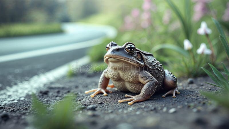 Common Toad Basking Under the Spring Sun by the Roadside Stock Photo ...
