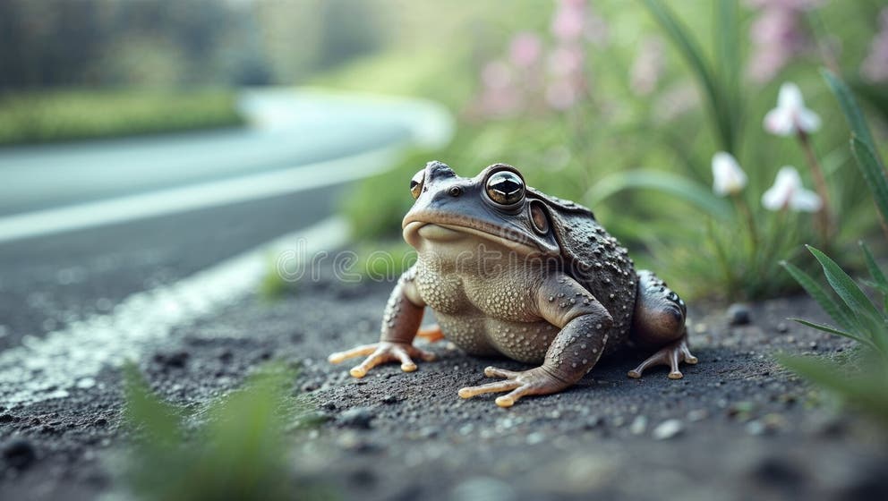 Common Toad Basking Under the Spring Sun by the Roadside Stock Photo ...