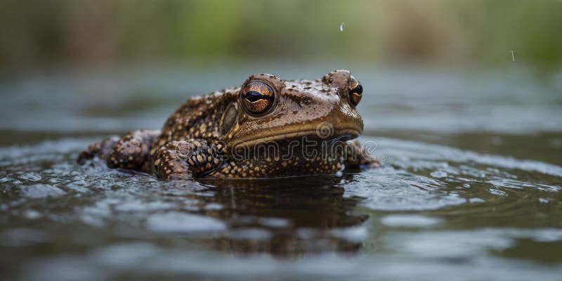 Common Toad Emerges from Water in Natural Habitat. Stock Illustration ...