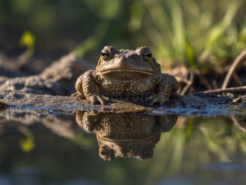 Common Toad in Natural Habitat at Water& X27;s Edge. Stock Illustration ...